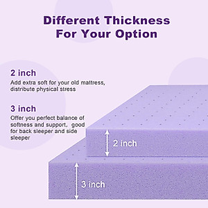 BedsPick Mattress Topper Twin XL Memory Foam, Gel Mattresses Pad Extra Long Twin for Back Pain Relief, 2 Inch Plush College Dorm Bed Cushion for RV, Camp, Couch and Hospital, Purple