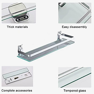 Melairy Bathroom Glass Shelf Tempered Glass Rectangular Extra Thick Aluminum Silver Sand Sprayed Wall Mounted 9.84 inches