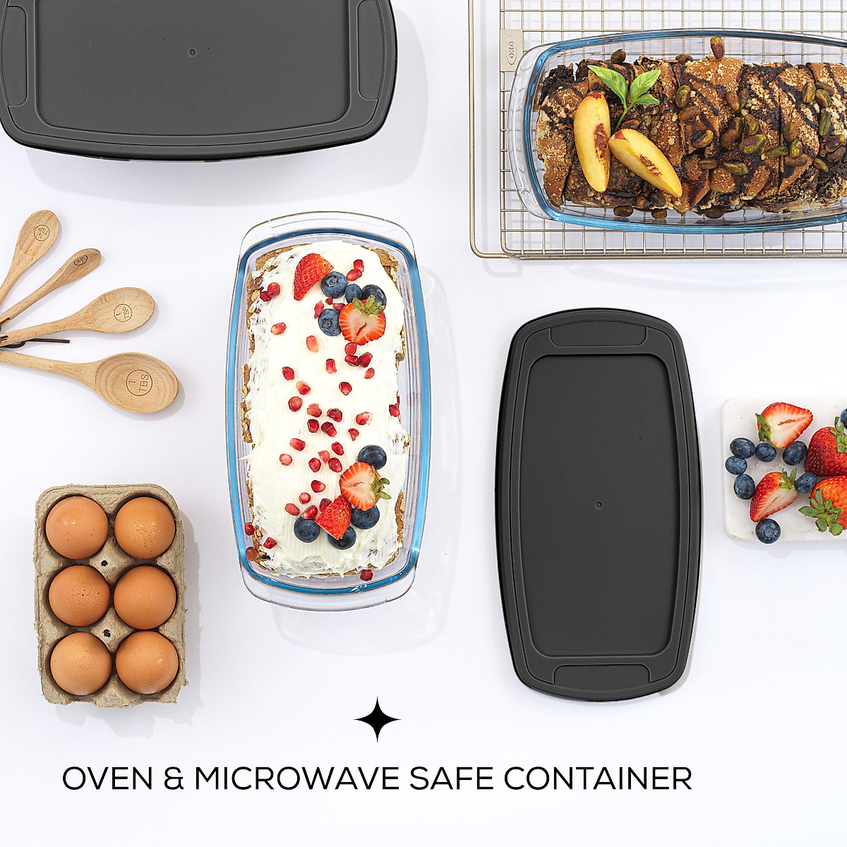 JoyJolt 3pc Loaf Pans for Baking Bread with Lids Baking Set. 1.9 Quart, Large Rectangular Baking Dish With Lid. Oven Pan, Banana Bread Pan, Lasagna Pan Deep with Lid, Bread Saver Container Airtight