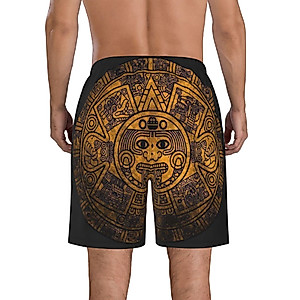 Aztec Calendar Mayan Sun Stone Men's Swim Trunks Drawstring Beach Shorts Quick Dry Surf Trunk Gym Shorts