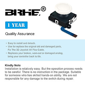 BRHE 3D Analog Joystick Replacement Left/Right Repair Kit Thumb Sticks Sensor with 4 “Y” Screws for Switch Controller NS Lite Console - 2 Pack (White)