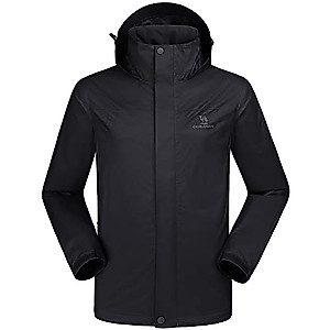 CAMEL CROWN Men's Lightweight Rain Jacket Waterproof Raincoat Windbreaker Hooded Active Outdoor Shell Jacket for Hiking Work (New Black, XXL)