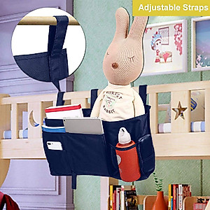 Bunk Bed Organizer, Bedside Storage Caddy Bed Storage Pocket Bedside Organizer Hanging Bunk Organizer for Camp Dorm Room Hospital Bed Rail and More (Navy Blue)