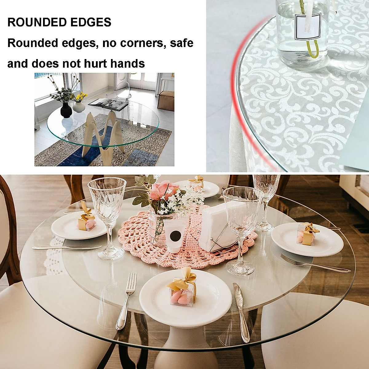 SAGIDAR Round Tempered Glass, Tempered Glass Round Table Top, Round Table Top, Kitchen Furniture, Glass Table Top for Dining Table, Clear Round Glass Top, 15IN 20IN 30IN 35IN 40IN