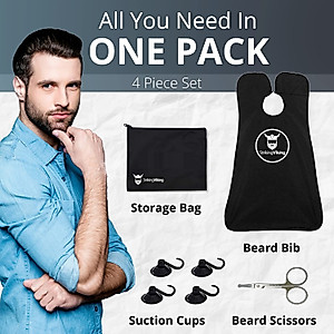 Striking Viking Beard Bib & Hair Catcher Apron for Shaving & Trimming - 4-Piece Grooming Kit with Scissors, Suction Cups, Storage Bag & Beard Cape - Shaving Hair Catcher