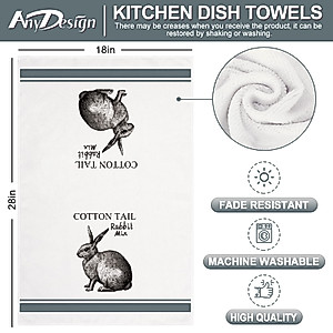 AnyDesign Easter Kitchen Towel Farmhouse Easter Rabbit Bunny Dish Towel Rustic Cotton Tail Rabbit Hand Drying Tea Towel for Spring Cooking Baking Cleaning Wipes, Set of 2, 18 x 28 Inch