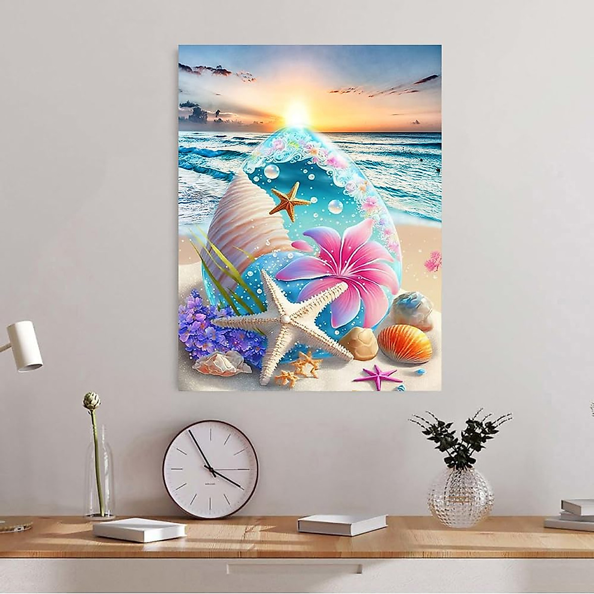 5D Diamond Painting Kits for Adults - Beach Diamond Art Kits for Adults Kids Beginner,DIY Starfish Seashells Diamond Painting Full Drill Round Rhinestone for Home Wall Decor 11.8X15.7inch