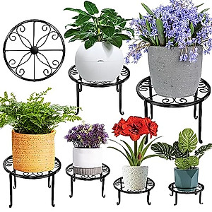 6 Pack Metal Plant Stand Indoor Outdoor Plants Holder Christmas Gift-Flower Potted Stands Rack for Multiple Plants,Sturdy Iron Pot Round Shelf,Modern Stylish Holder for Garden Home Kitchen Patio