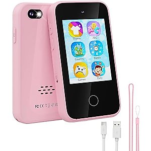 dancingcow Kids Smart Phone for Girls Ages 3-7, Kids Cell Phone Toy with Dual Camera for 3 4 5 6 7 Years Old Girls Birthday Gift, Toddler Play Phone with Learning Games for Boys (Pink)