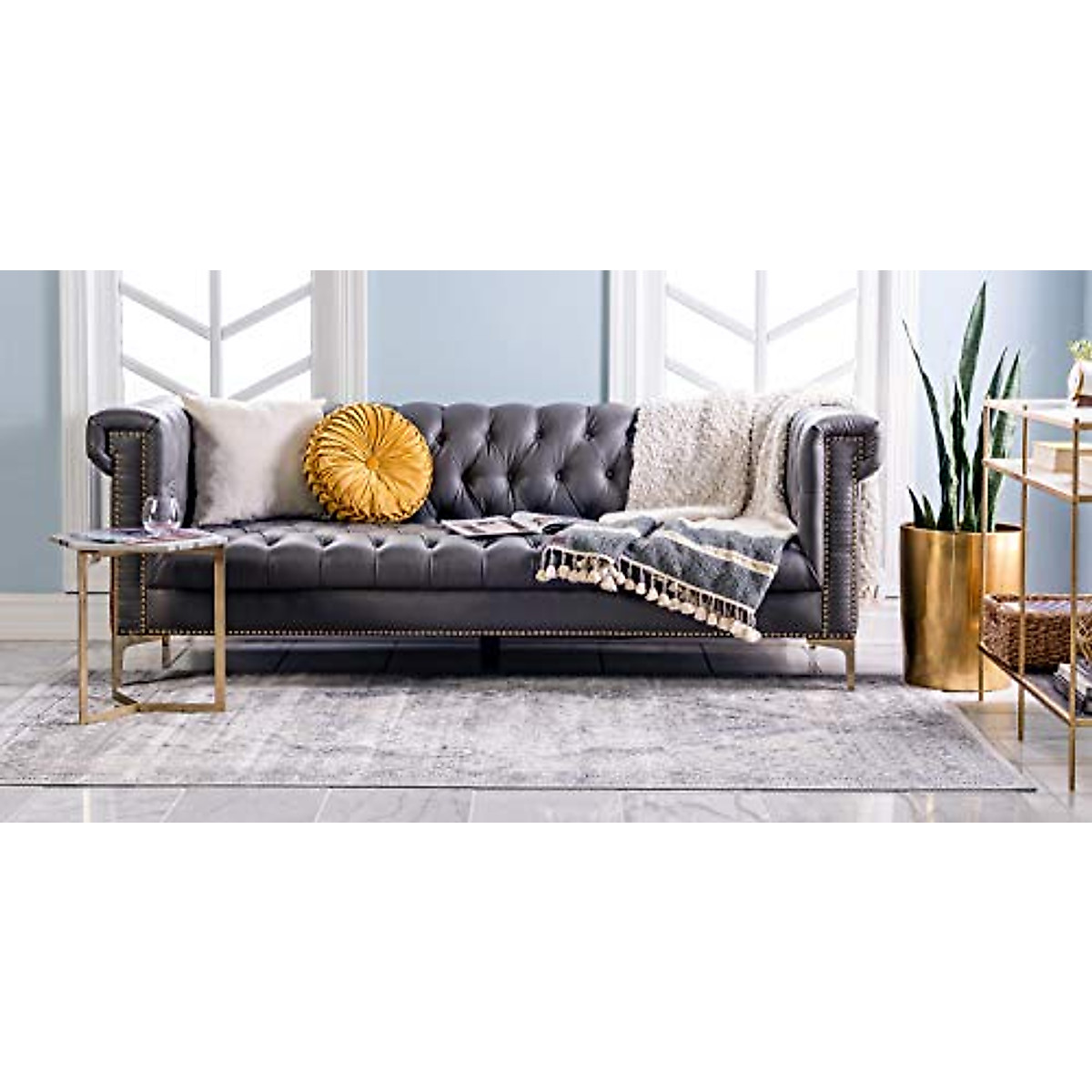 Unique Loom Chateau Collection Victorian, Textured, Vintage, Traditional, Distressed Area Rug, 10 ft x 14 ft (5 in), Navy Blue/Ivory