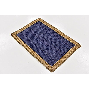 Unique Loom Braided Jute Collection Classic Quality Made Natural Hand Woven with Solid Color Detail, Area Rug, Rectangular 2' 0" x 3' 0", Navy Blue/Tan