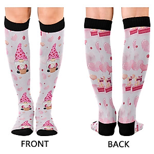 xigua Valentine's Mother's Day Cute Gnome Compression Socks 20-30mmHg Knee High Stockings for Sport Nursing - 1 Pair