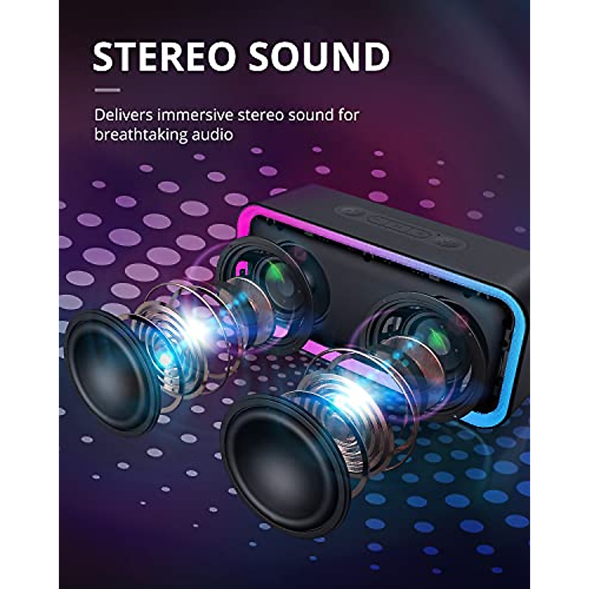 Kunodi Bluetooth Speaker, Bluetooth 5.0 Wireless Portable Speaker with 10W Stereo Sound, Party Speakers with Ambient RGB Light,18-Hour Playtime,IPX5 Waterproof Speakers for Outdoors, Travel（Black