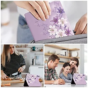 Nuouxoco Case for Samsung Galaxy Tab S6 Lite 10.4-inch Tablet 2020/2022/2024 (Model:SM-P610/P613/P615/P619) for Girls Women Multi-Angle Viewing Stand Cover Auto Wake/Sleep, Purple Flower
