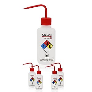 LABINVO 4pcs of Acetone Wash Bottles, Vol.500ml (17oz), Narrow Mouth, Self-Venting Safety Wash Bottles, LDPE Material, IN-WBA500