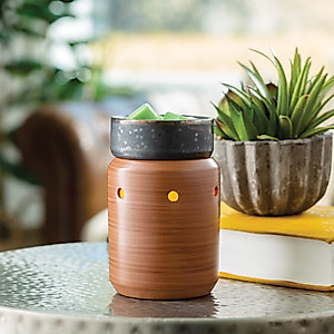 CANDLE WARMERS ETC. Midsized Illumination Fragrance Warmer- Light-Up Warmer for Warming Scented Candle Wax Melts and Tarts or Fragrance Oils to Freshen Smaller Rooms, Brown and Metallic Pewter Walnut