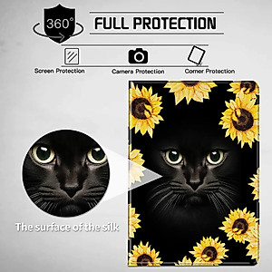 Case for All-New Fire HD 10 Tablet (7th/9th Generation,2017/2019 Release),with Adjustable Stand & Auto Wake/Sleep Feature Smart Protect Cover for Fire HD 10.1 inch - Sunflower and Black Cat