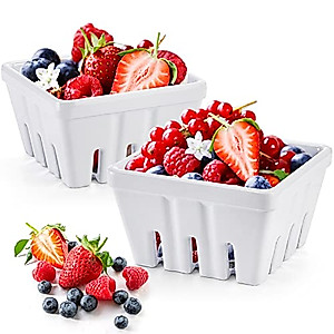 ZEAYEA Set of 2 Berry Basket, Melamine Berry Bowl With Holes, Square Kitchen Fruit Basket, 5" Colander for Strawberry, Grape, Cherry, Berries, Veggies