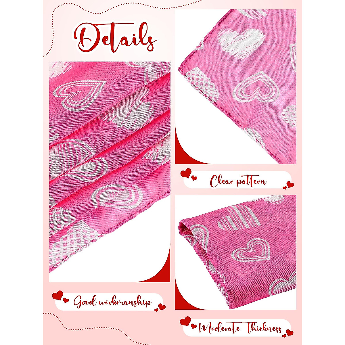 4 Pieces Valentine's Day Scarf for Women Pink White Heart Print Scarf Valentines Scarf for Women Girl Christmas Birthday Valentine's Gift, 4 Styles