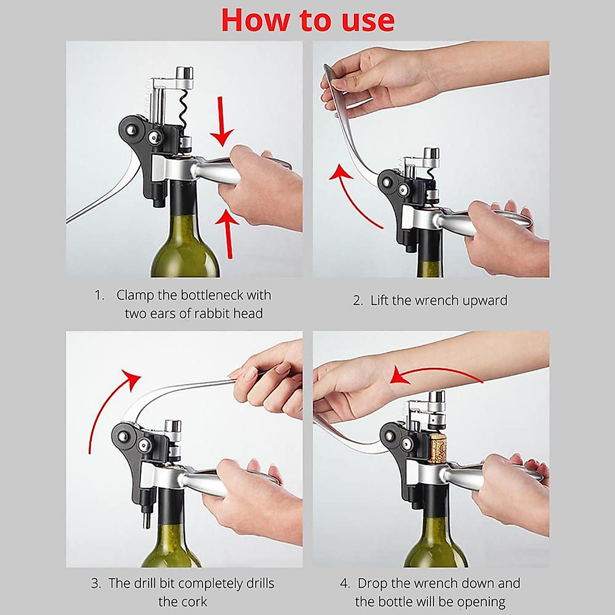 Wine Bottle Opener, Rabbit Corkscrew Design, Zinc Alloy Material, Premium Bar & Wine Accessories for any size of bottle and cork