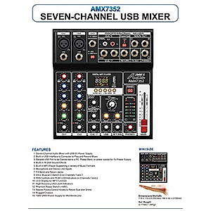 Audio2000'S AMX7352 Seven-Channel Audio Mixer with USB 5V Power Supply, USB Interface, and Sound Effect