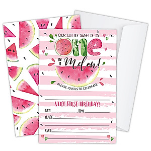 haipino Birthday Party Invitations for Girls Kids, Watermelon Birthday Invites (20 Sets 4" x 6" Cards with Envelopes) - JY655
