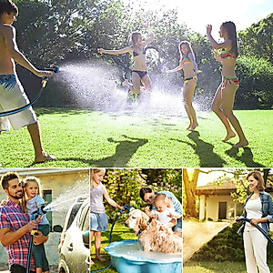 100 ft Heavy Duty Hybrid Garden Hose – Flexible & Lightweight Outdoor Water Hoses 5/8-In with 10 Pattern Spray Nozzle,Burst 600 psi, Kink-less Rubber Hose Car Washing Pipe, 3/4'' Solid Brass Fittings