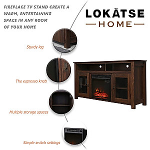 LOKATSE HOME Electric Fireplace Stand Console for TV's Up to 60" Living Room Storage Entertainment Center, Espresso