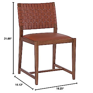 Linon Warm Brown Wood Upholstered Seat and Woven Leather Back Cleary Side Chair