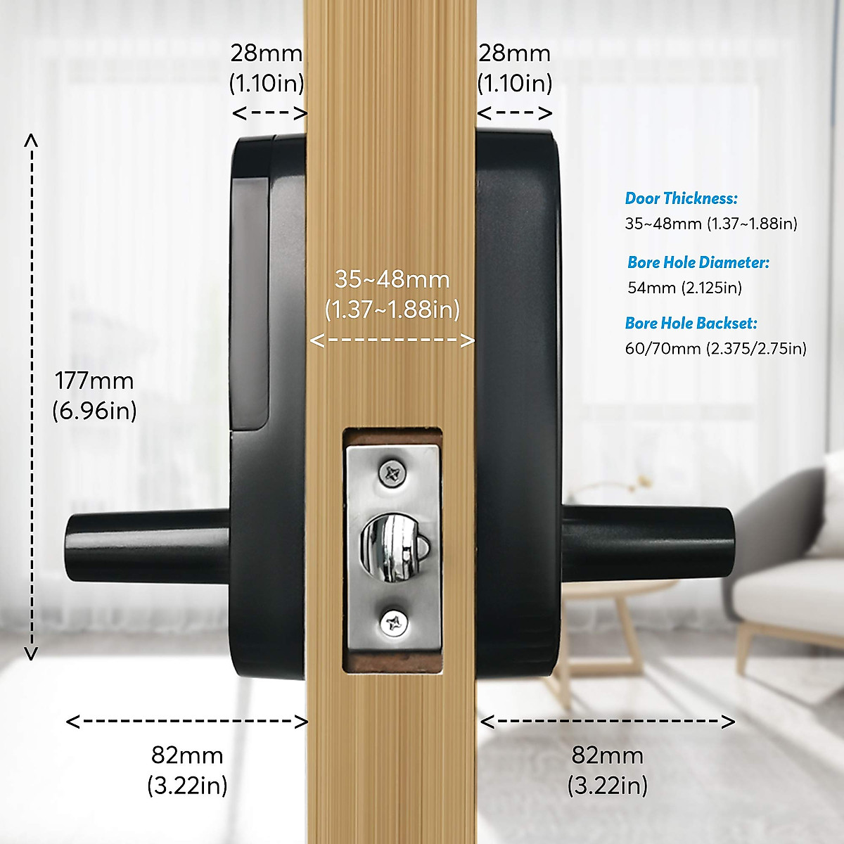 Smart Lock,Bluetooth Enabled Fingerprint and Touchscreen Electronic Door Lock|TTLock Door Lock|Keyless Entry Door Lock|Auto Lock|Remote Share|Smart Door Lock for Front Door Office Airbnb Garage Black
