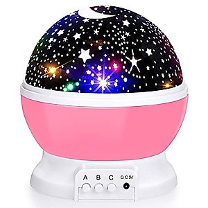 Star Night Light Projector Christmas, Baby Lights with 4 LED Bulbs 8 Light Color Changing with USB Cable 360 Degree Romantic Room Rotating Star Projector for Baby Kid Children Bedroom Decor