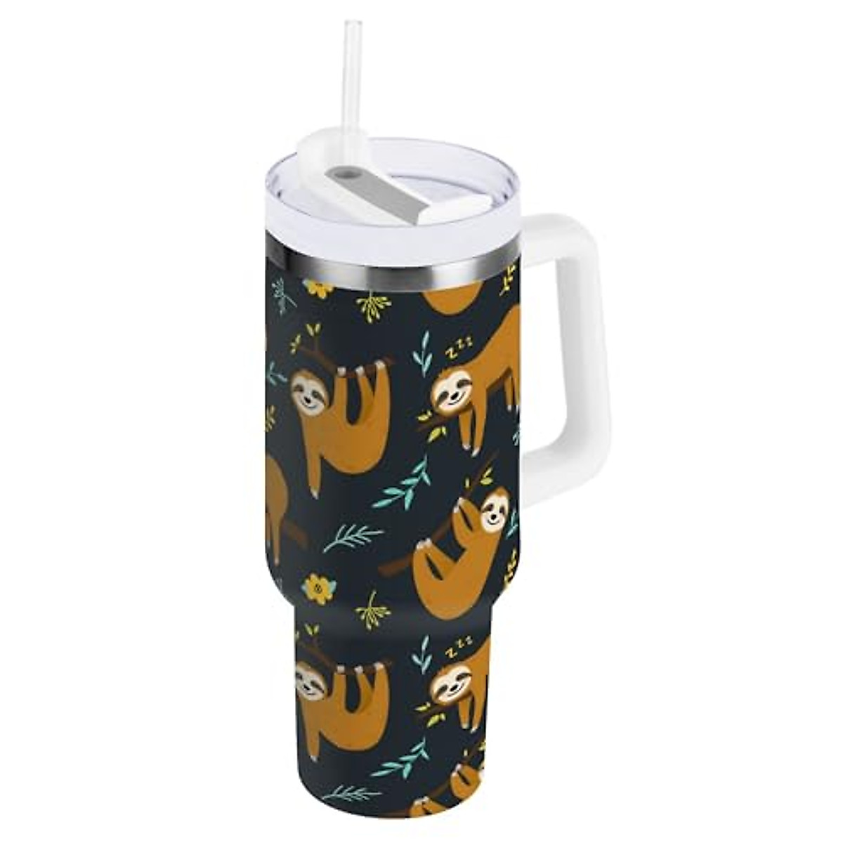MCHIVER Cute Sloth 40 oz Tumbler with Handle and Straw Stainless Steel Vacuum Water Bottle Leak-proof Travel Coffee Mug Insulated Water Bottle for Office Home Car