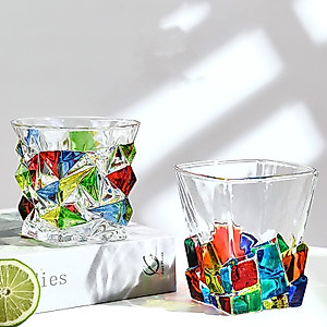 RXMORI 2PCS Colorful Drinking Glasses,Hand Painted Crystal Whiskey Glasses,Colorful Water Glasses Cocktail Glasses,Crystal Glass Whiskey Glass Juice Water Glass