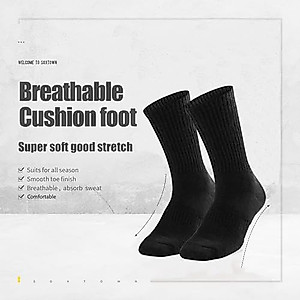 SOX TOWN Unisex Cushioned Crew Training Athletic Socks Men & Women with Combed Cotton Moisture Wicking Breathable Performance(Black L 3P)