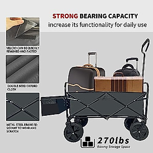Wagon Cart with Wheels Foldable,Utility Garden Cart with Canopy,Outdoor Utility Collapsible Folding Wagon with Heavy-Duty Steel Frame,Collapsible Wagon,Trolley Cart Carry up to 150 Pounds