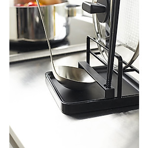 Yamazaki Lid & Ladle Home Cooking Tool and Lid Station-Kitchen Utensil Organizer Stand | Steel | Stovetop, One Size, Black