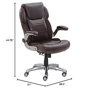 AmazonCommercial Ergonomic High-Back Bonded Leather Executive Chair with Flip-Up Arms and Lumbar Support, Brown