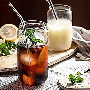 Can Shaped Glass Cups 6pc Set,16 oz Beer Can Glass, Drinking Glasses with Straws and Silicone Sleeves for Iced Coffee, Iced Tea, Cocktail, Whiskey, Wine, Soda, Water, with 2 Cleaning Brushes