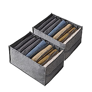 kingdalux 2PC Upgrade Wardrobe Clothes Organizer, Thicken 7 Grids Foldable Drawer Separation Box, for Jeans, Sweater, T-Shirts, Dresses, Bra, Kid Clothing Storage