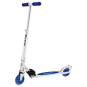 Razor A3 Kick Scooter for Kids Ages 5+ - Foldable, Lightweight, Large Wheels, Front Vibration Reducing System, Adjustable Handlebars, For Riders up to 143 lbs, Blue
