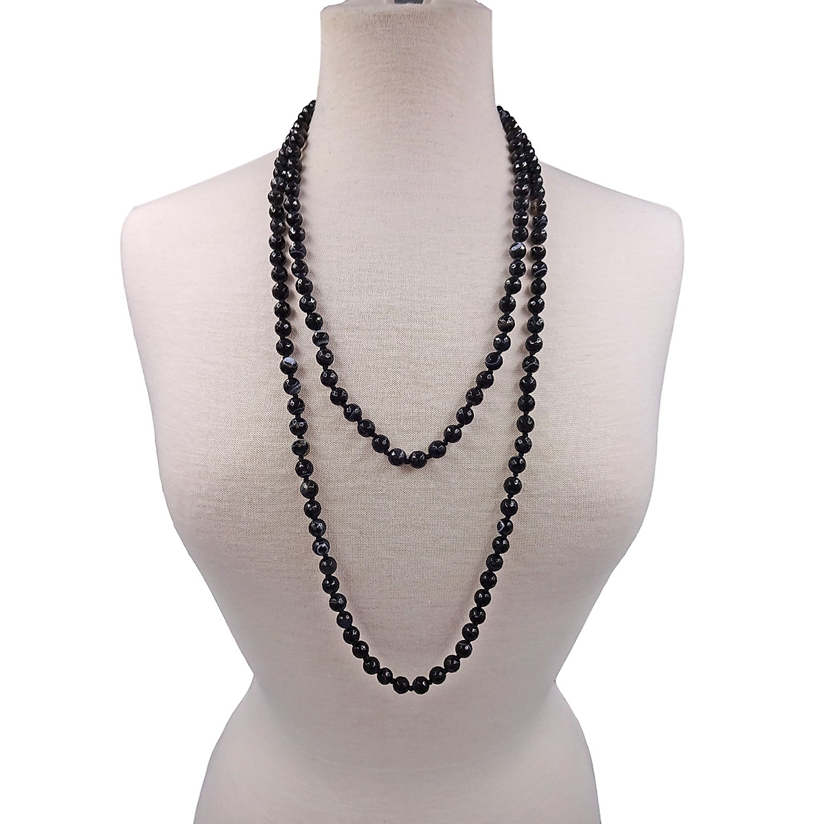 MGR 60-Inch Faceted Black Onyx Endless Infinity Long Beaded Necklace or Multi Strand Beaded Necklace.
