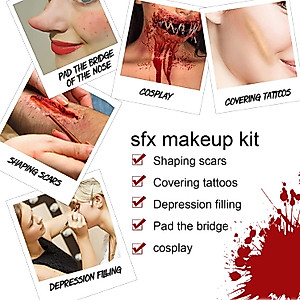 Halloween Makeup Kit Scars Wax, Halloween Fake Blood Makeup Kit ,Scary Face Makeup Fake Wound Scar Wax Stage Fake Wound Professional Makeup Palettes for Art, Theater, Halloween, Parties and Cosplay