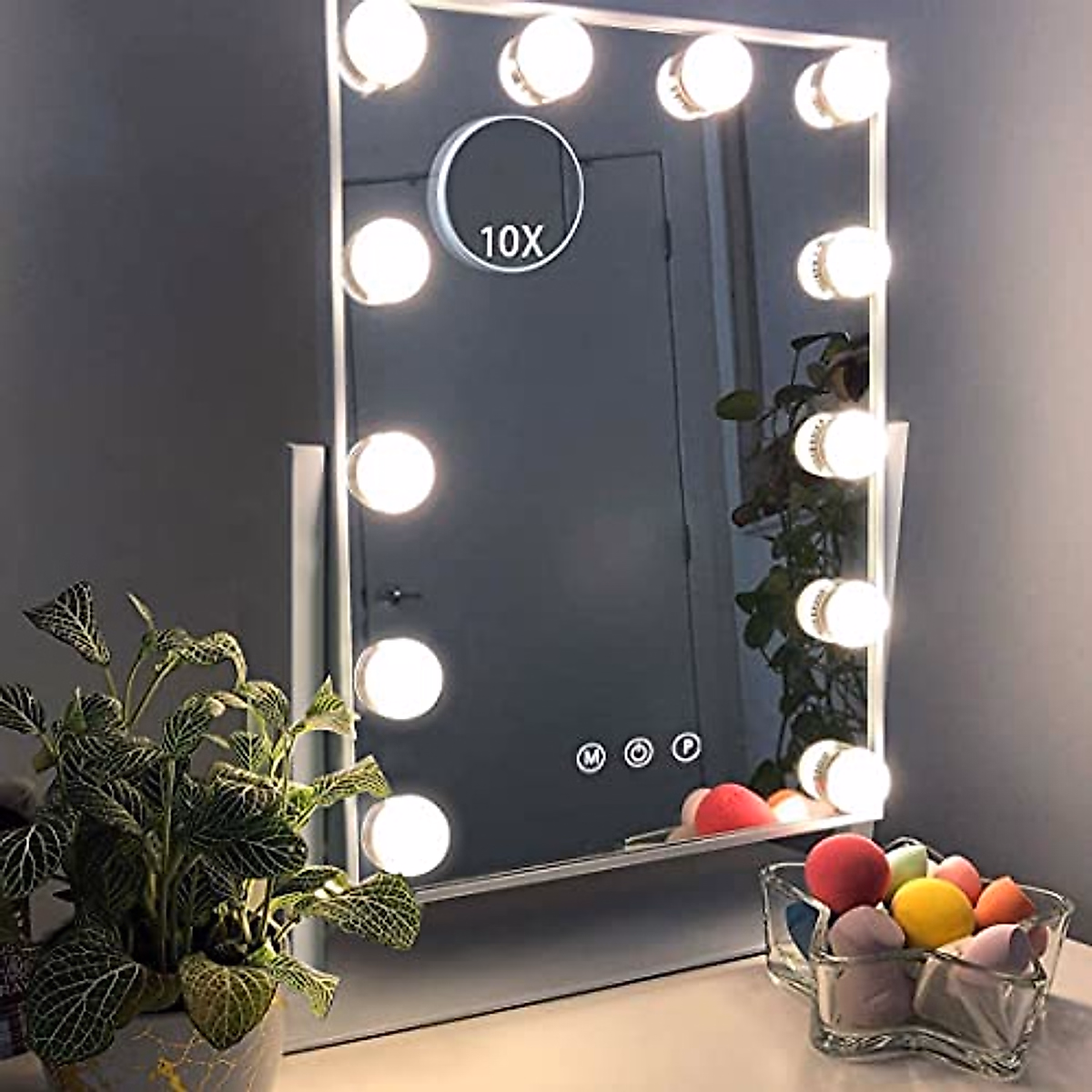 Hansong Vanity Mirror with Lights Makeup Mirror with Lights 12 Dimmable Bulbs Hollywood Lighted Makeup Mirror Detachable 10x Magnification 3 Color Lighting Modes