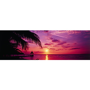 Sunset Palm Trees Beach Water Ocean Montego Bay Jamaica Poster Print (36 x 12)