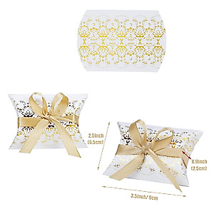 50Pack Pillow Gift Box Small Candy Boxes Party Favors Treat Boxes Wedding Party Favor Boxes Small Paper Cardboard Gift Box with Ribbon for Jewelry Crafts Chocolate Cookies Gift Packaging 3.5x2.5inch