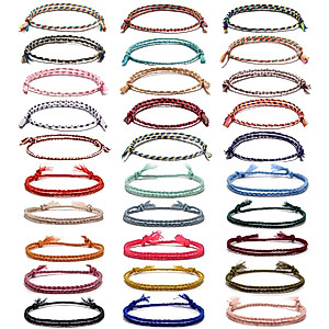 MOZAKA 30Pcs Woven Wrap Friendship Bracelets for Women Men Adjustable Colorful String Wrist Cord Handmade Friendship Braided Ankle Bracelets Party Favors