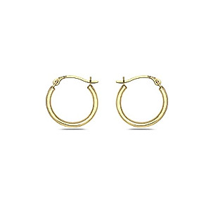PORI JEWELERS 10K Solid Gold 1MMX14MM French Lock Hoop Earrings- Yellow Gold - Jewelry for Women - Small Hoop Earrings