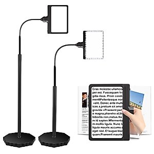 JUOIFIP 5X Magnifying Glass with Light and Stand, Adjustable Brightness Magnifying Floor Lamp, Gooseneck Arm Lighted Magnifier for Reading, Crafts and Close Work