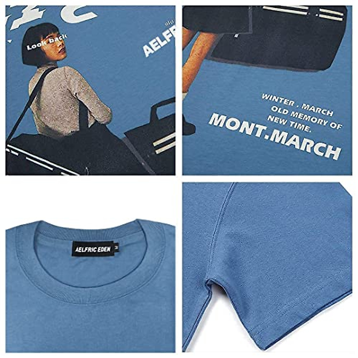 Aelfric Eden Mens Oversized T Shirts Tees Distorted Portrait Print Crew Neck Cotton Tops Streetwear Casual Shirt