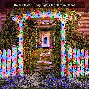 JMEXSUSS 2 Pack Flower Solar String Lights, Each 30.6FT 50LED Solar Lights Outdoor Waterproof, Cherry Blossoms Solar Fairy Lights Decorations for Garden Yard Patio Christmas Tree Party Decoration